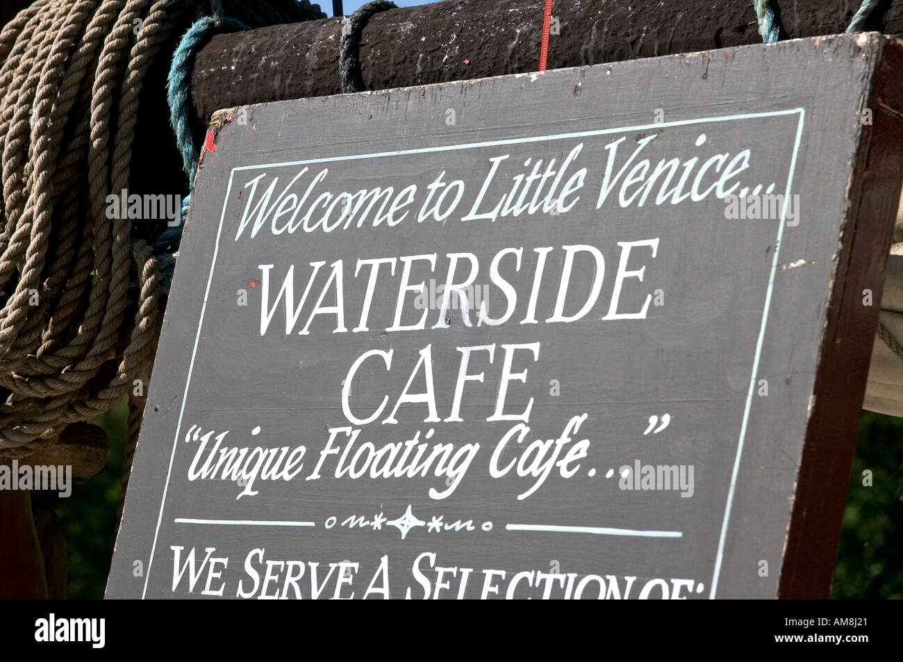 Waterside Cafe sign on the Regents Canal at Little Venice London W2 ...