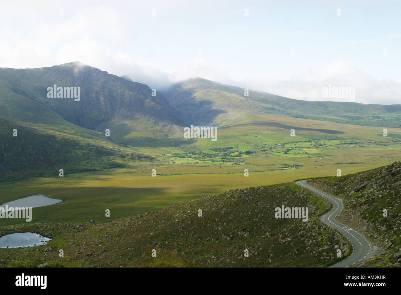Dingle peninsula - Aerial photo of Conor Pass with lakes below and ...