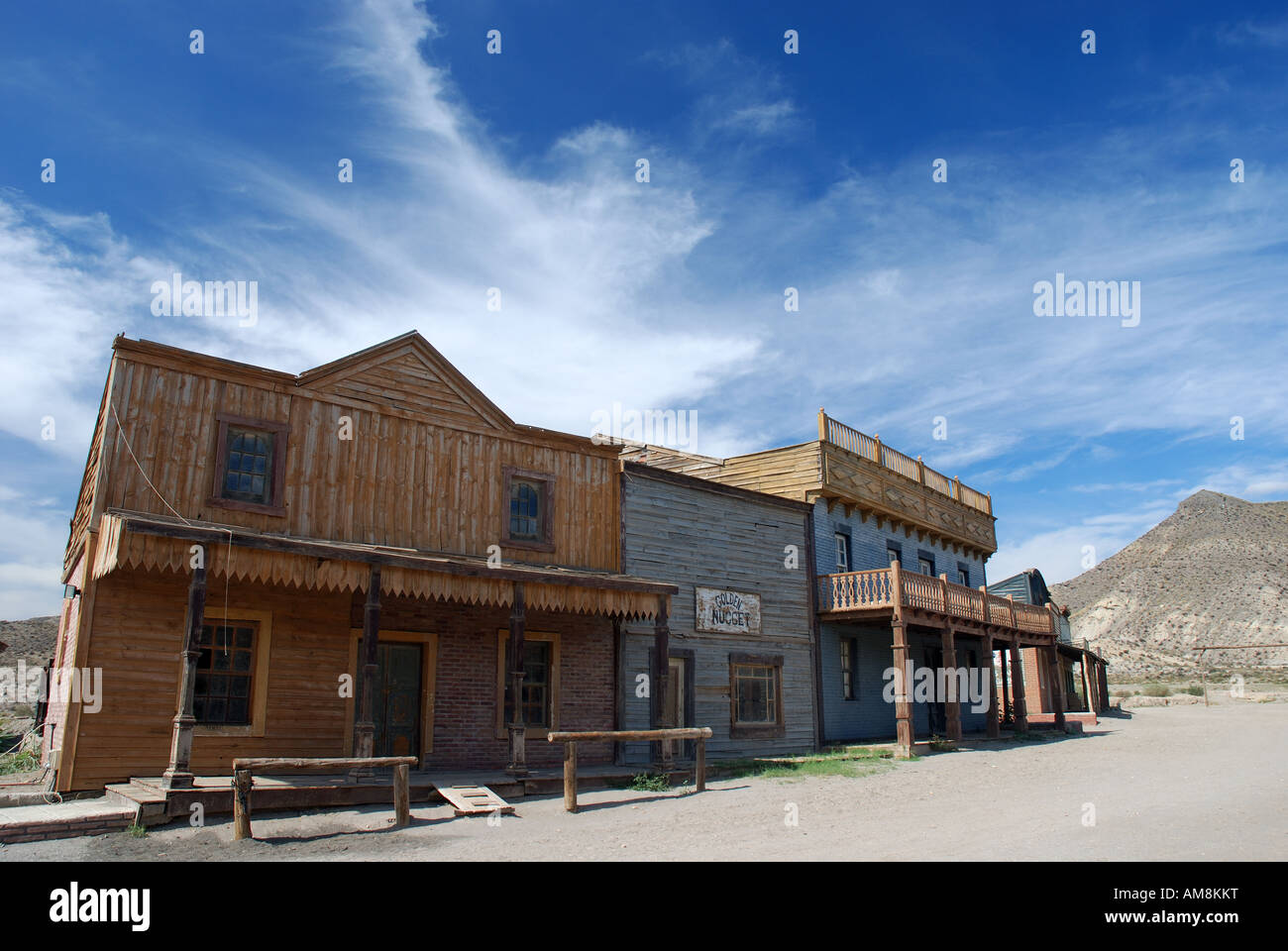 Wooden buildings in an old American western style town Stock Photo - Alamy