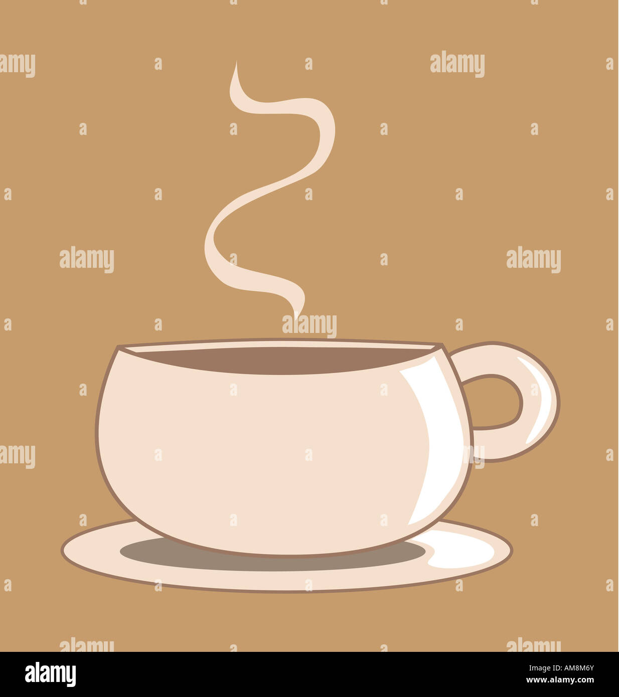 Graphic illustration of a light brown coffee cup against a toffee ...