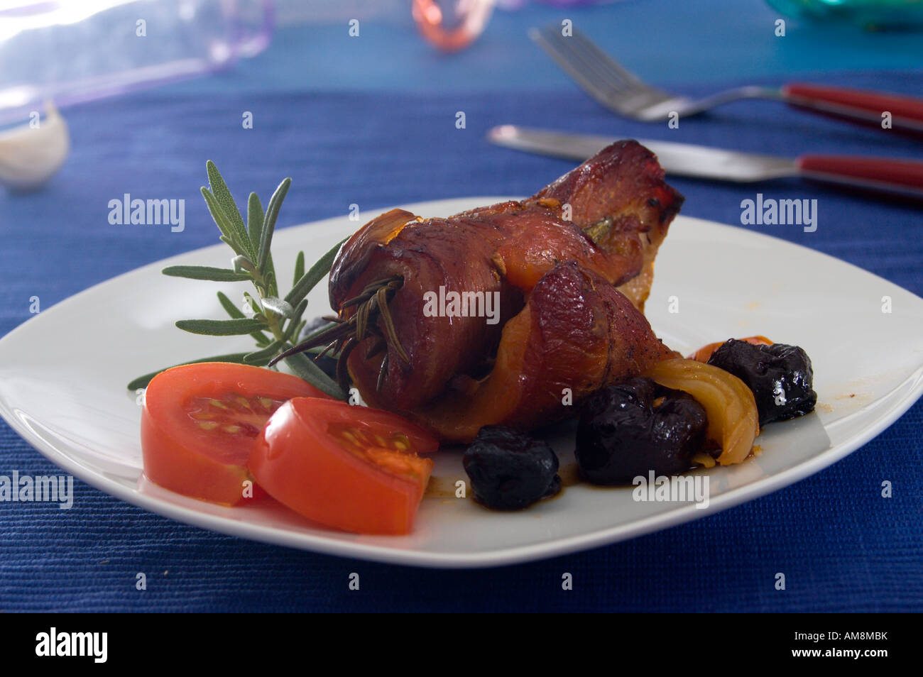 Roast veal stuffed with prunes Stock Photo - Alamy