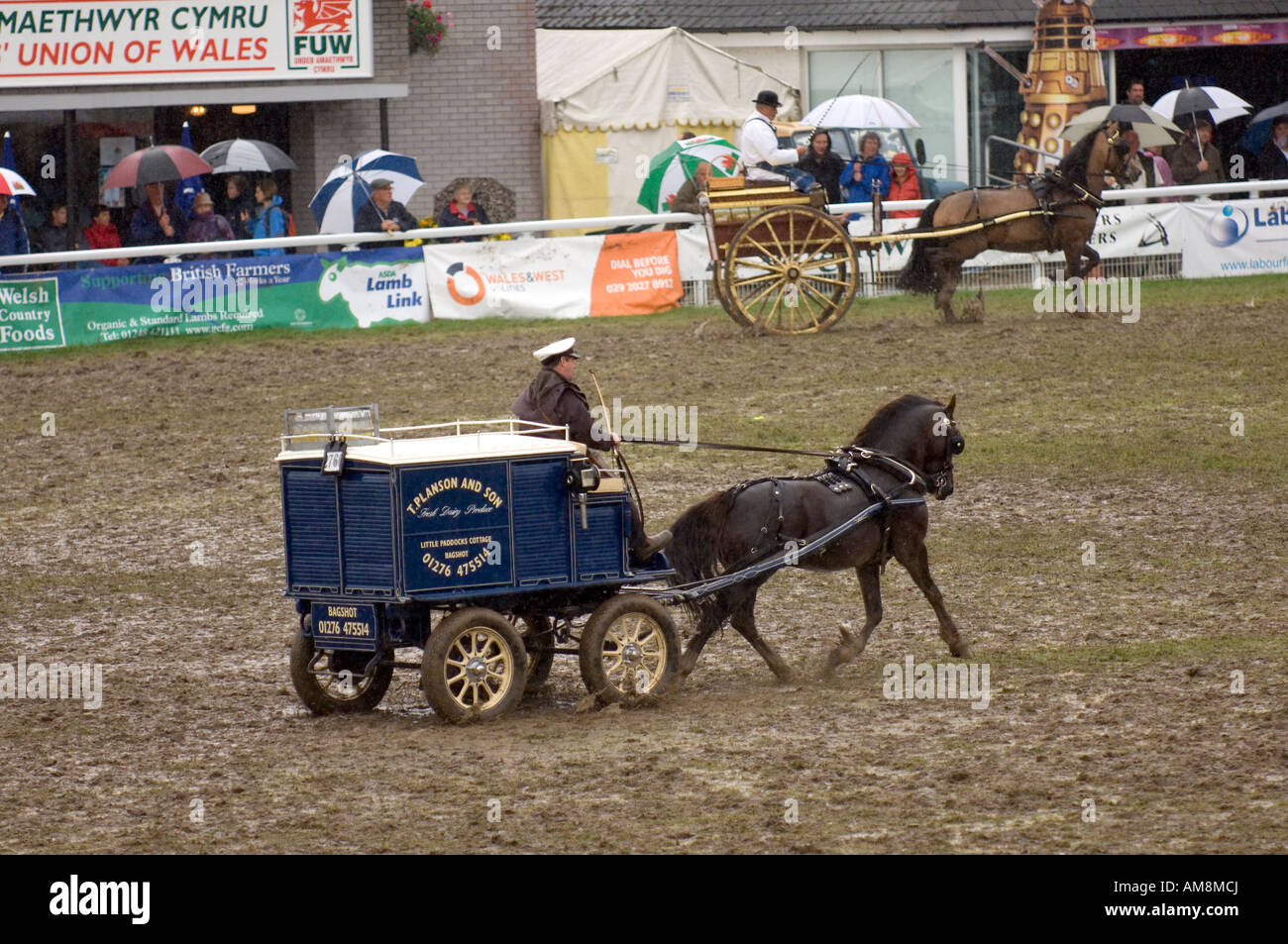A old milk float is shown during equestrian event at The Royal Welsh ...