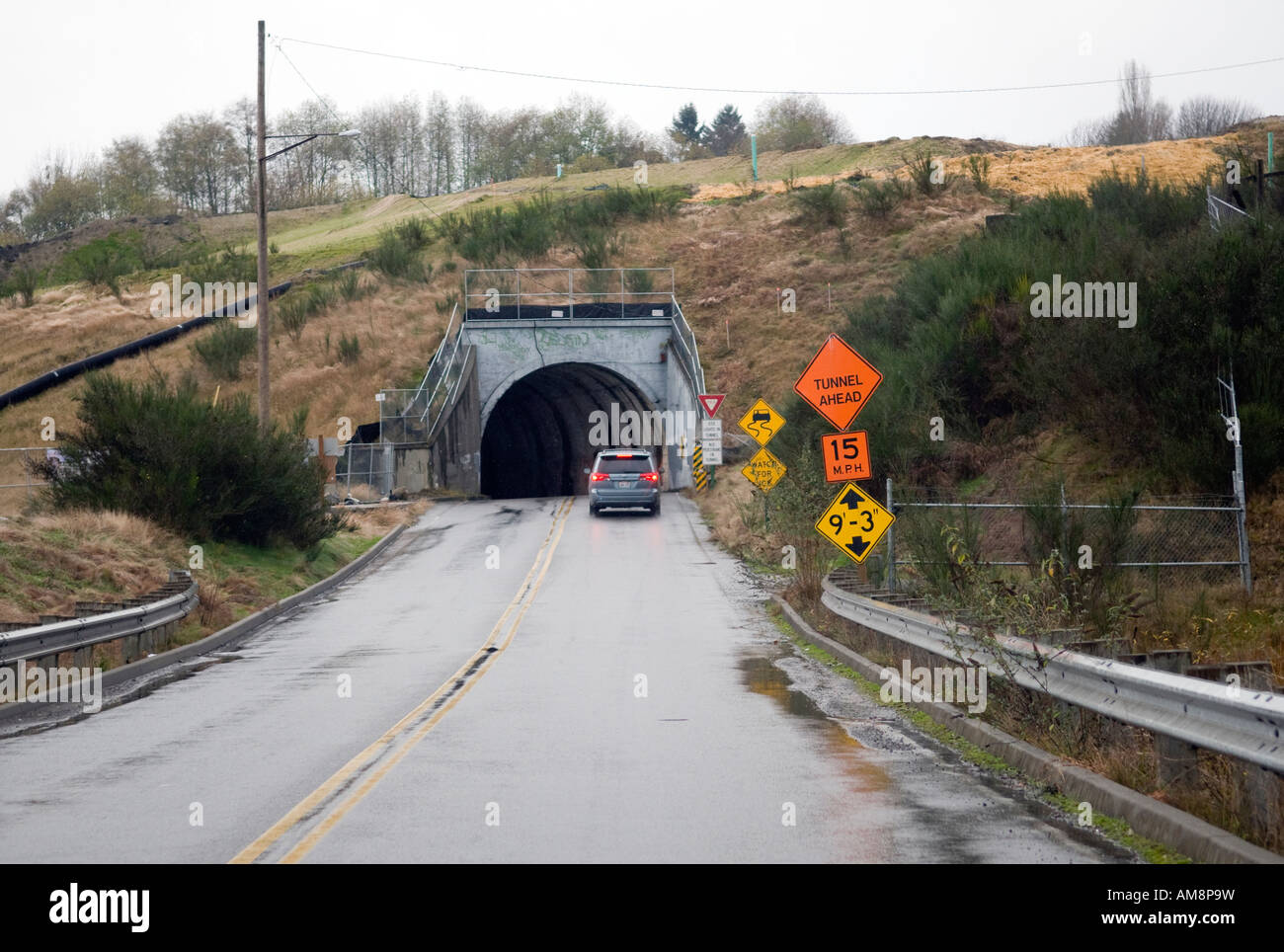 Road tunnel and wet road in Tacoma, Washington, United States, North ...
