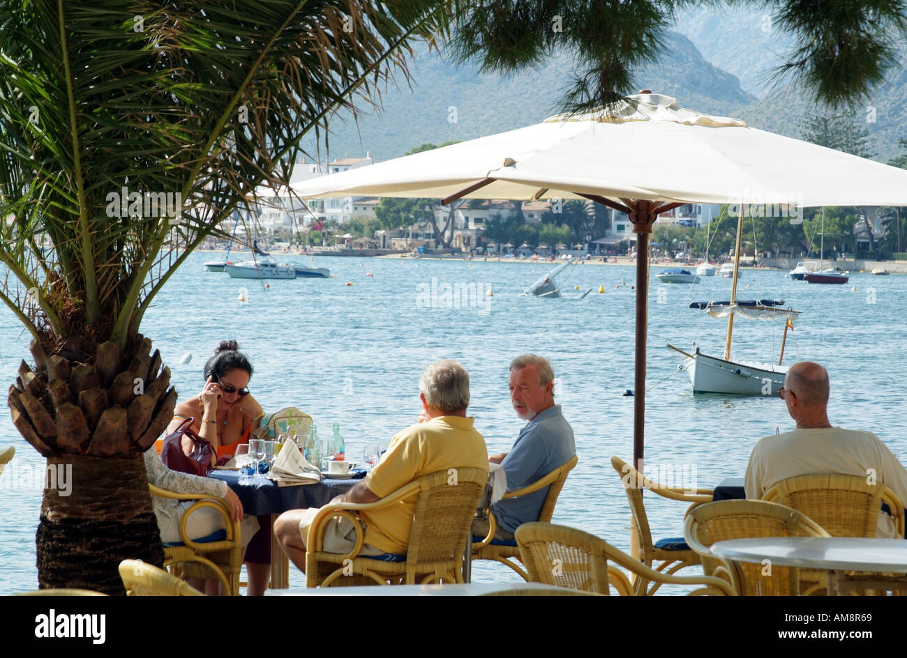 Beach scene Port du Pollensa northern Mallorca Balearic Island Spain ...