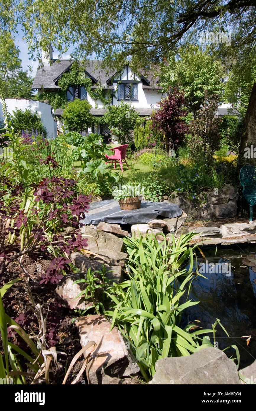 Cottage and Garden with Pond Pentyrch Cardiff Suburbs South Wales Stock ...
