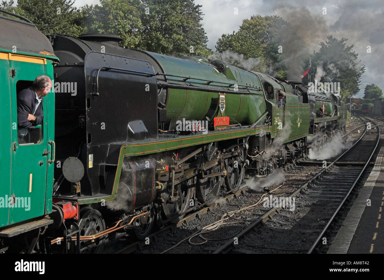 Ropley Station on the Mid Hants Railway Hampshire England with two ...