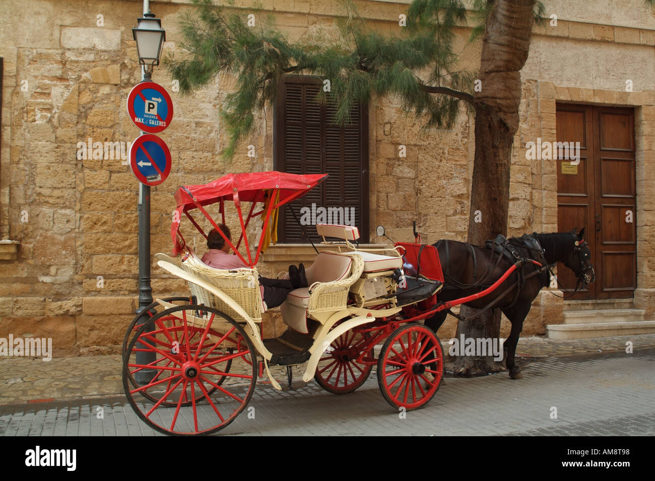 Horse drawn taxi cab Majorca Spanish island transportation Stock Photo ...