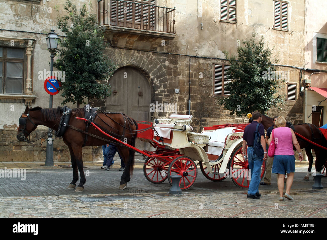 Horse drawn taxi cab Majorca Spanish island transportation Stock Photo ...