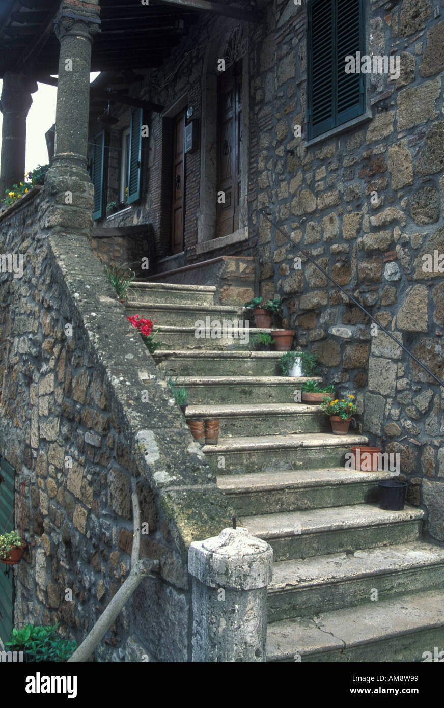 Stone stair to medieval house town Sorano Tuscany Italy Stock Photo - Alamy
