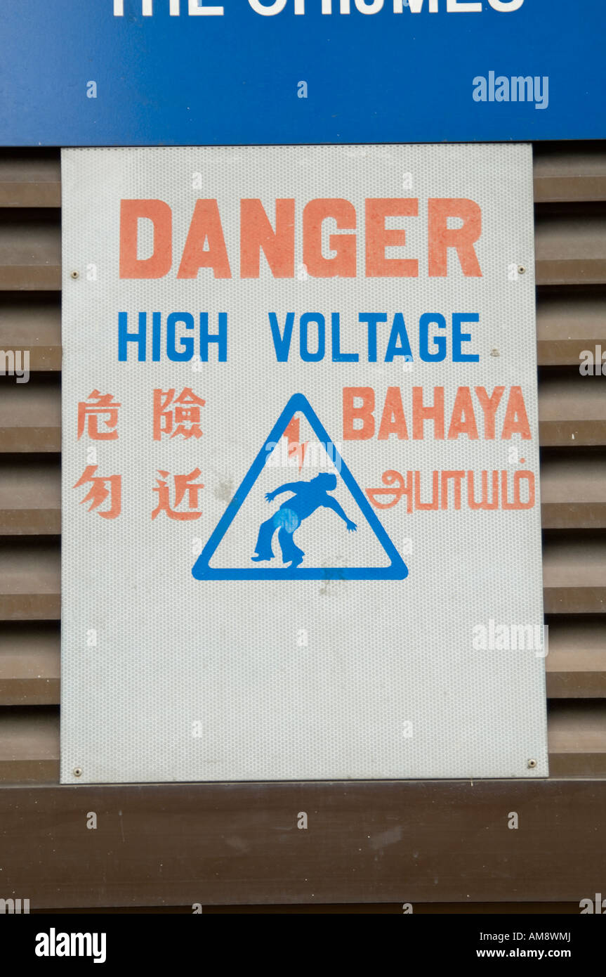 High voltage sign dipicting person being electrocuted from Singapore ...