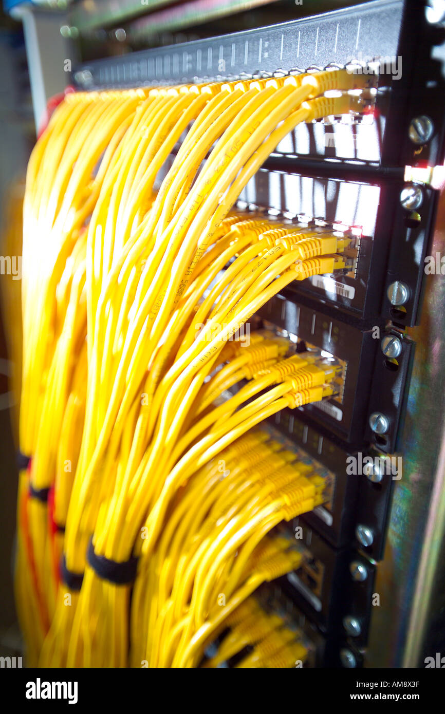 Yellow CAT 5 computer cables Stock Photo - Alamy