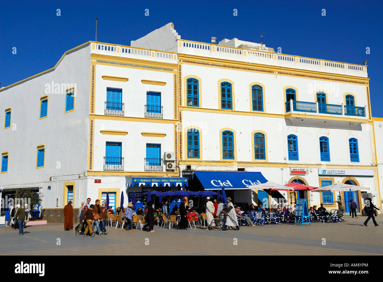 Morocco, Essaouira, Moulay Hassan Square, cafe terraces Stock Photo - Alamy
