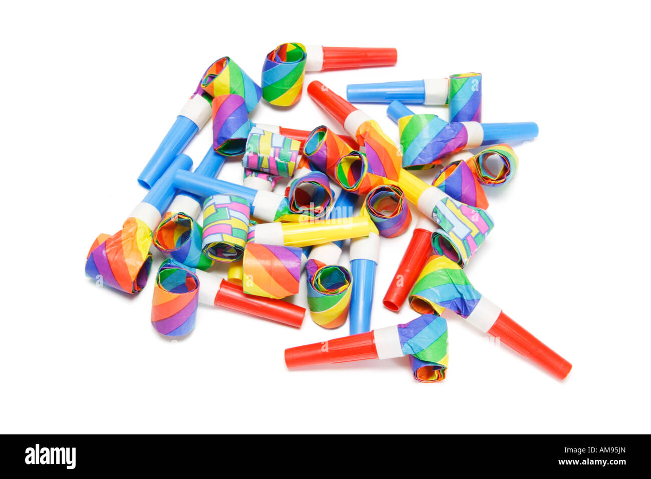 Party Blowers on White Background Stock Photo - Alamy