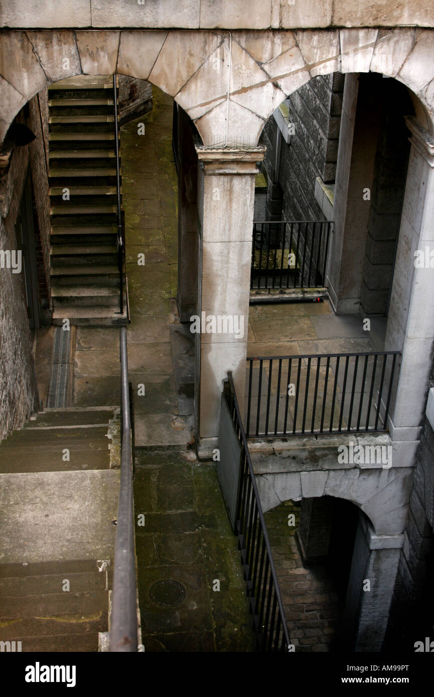Steps leading down into the basement of Somerset House, London, England ...