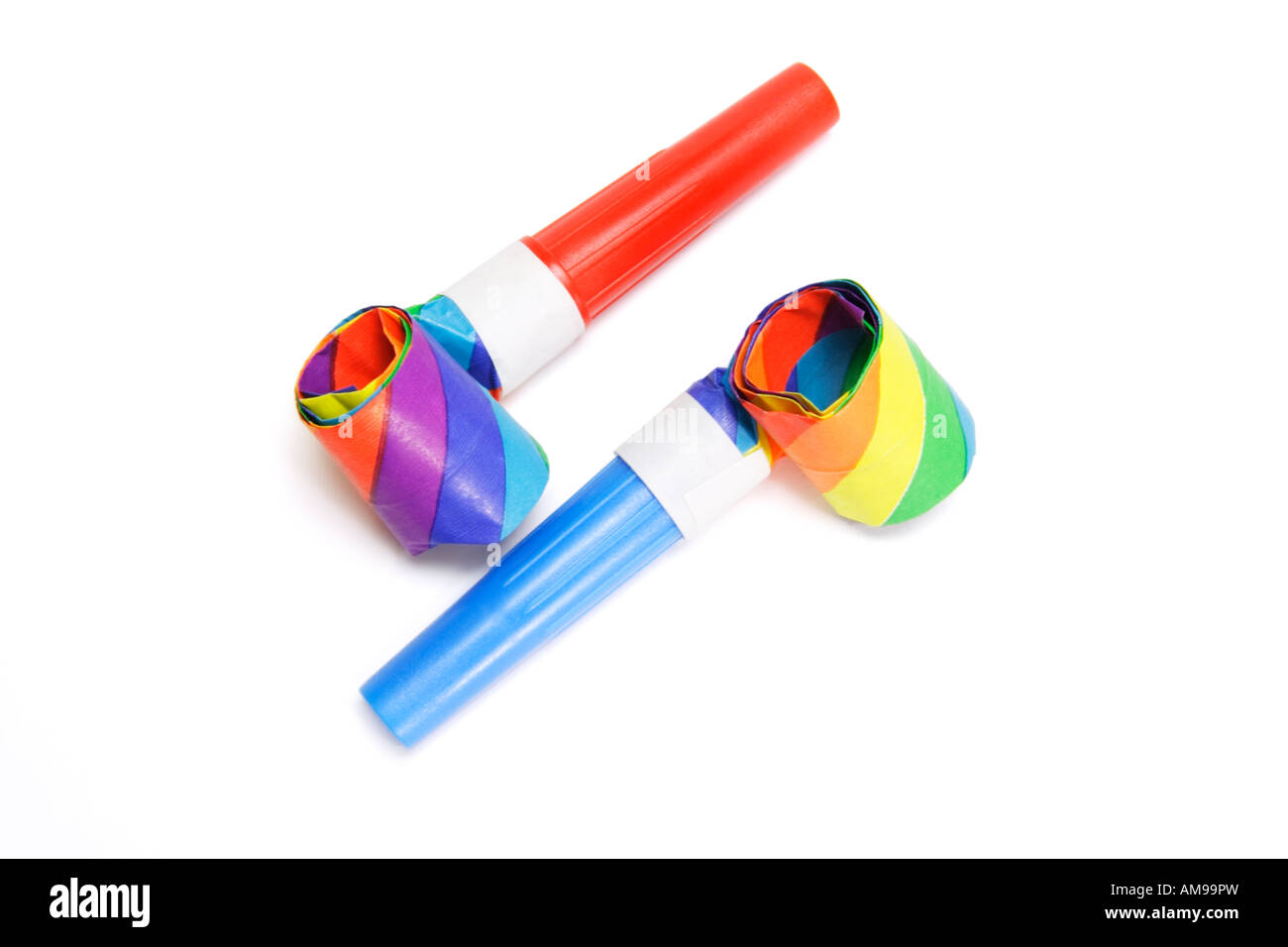 Party Blowers on White Background Stock Photo - Alamy