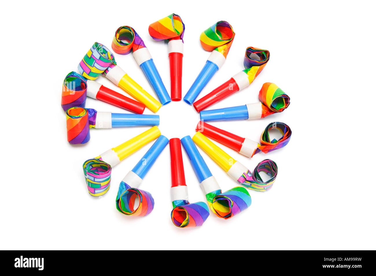 Party Blowers on White Background Stock Photo - Alamy