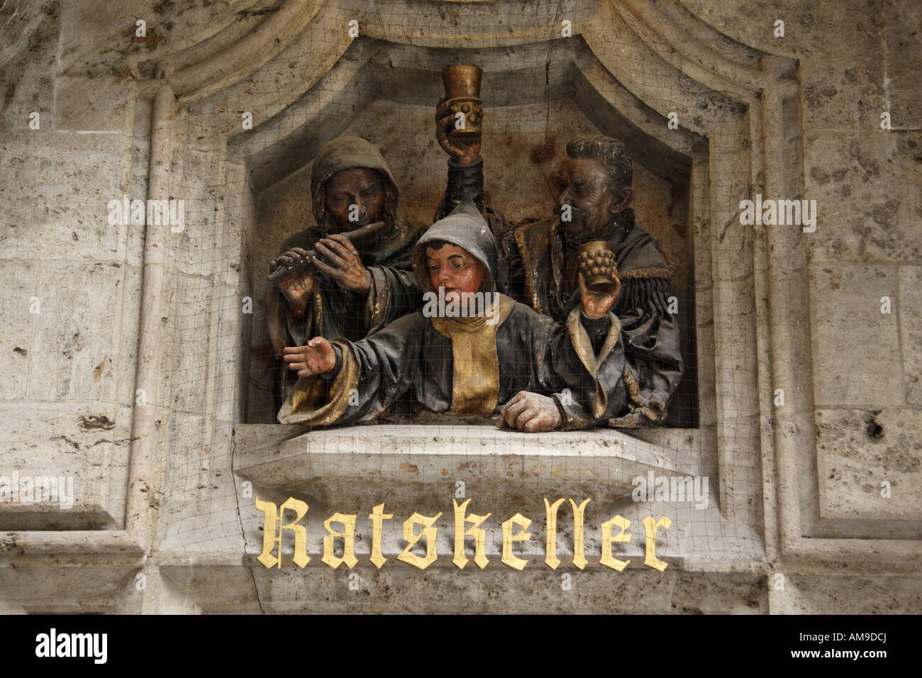 The sign for the Ratskeller, where food and drink are served, at the ...