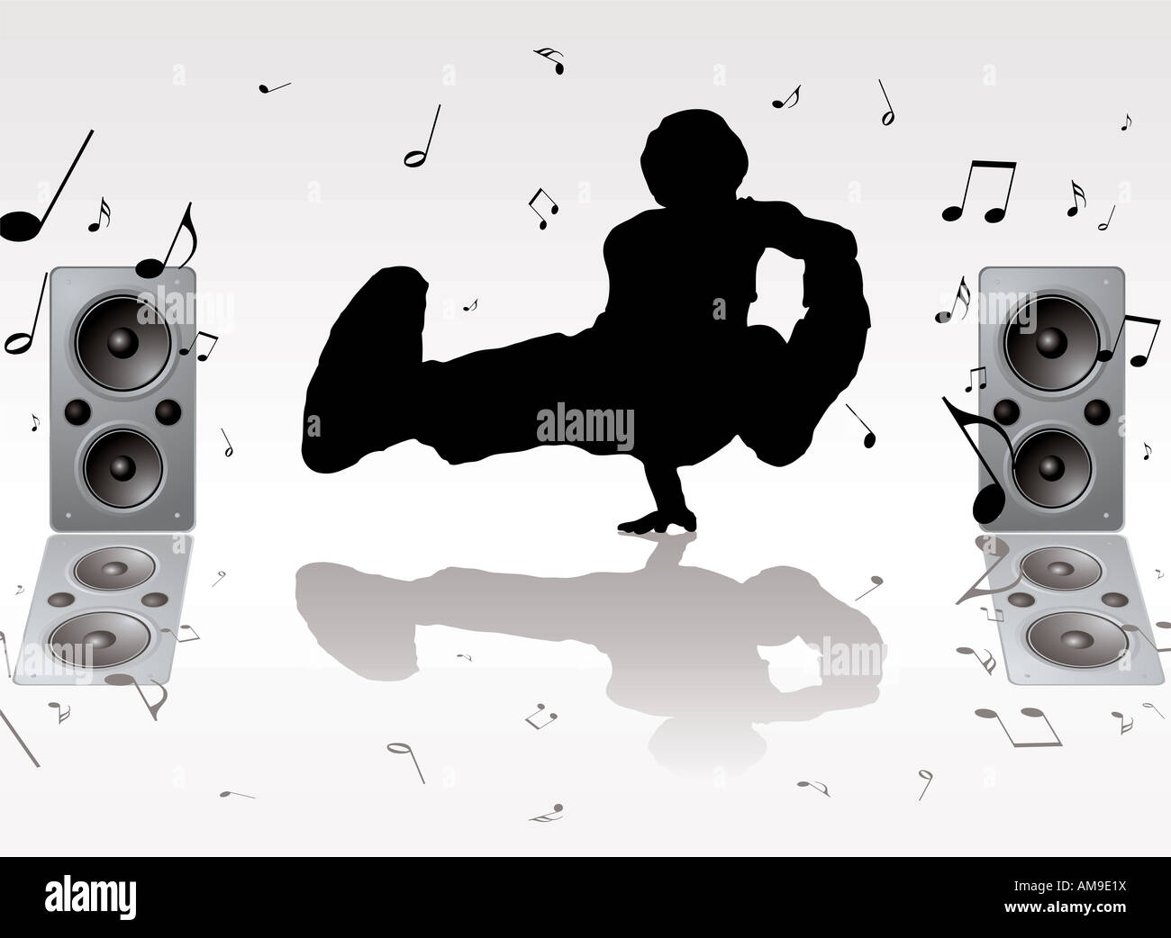dance music pose with two speakers and musical notes Stock Photo - Alamy