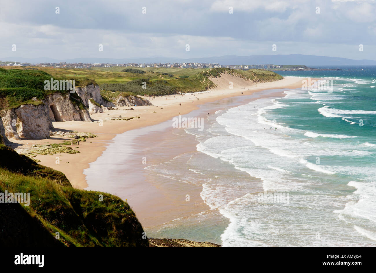 Over the East Strand at the White Rocks looking SW to Portrush town in ...