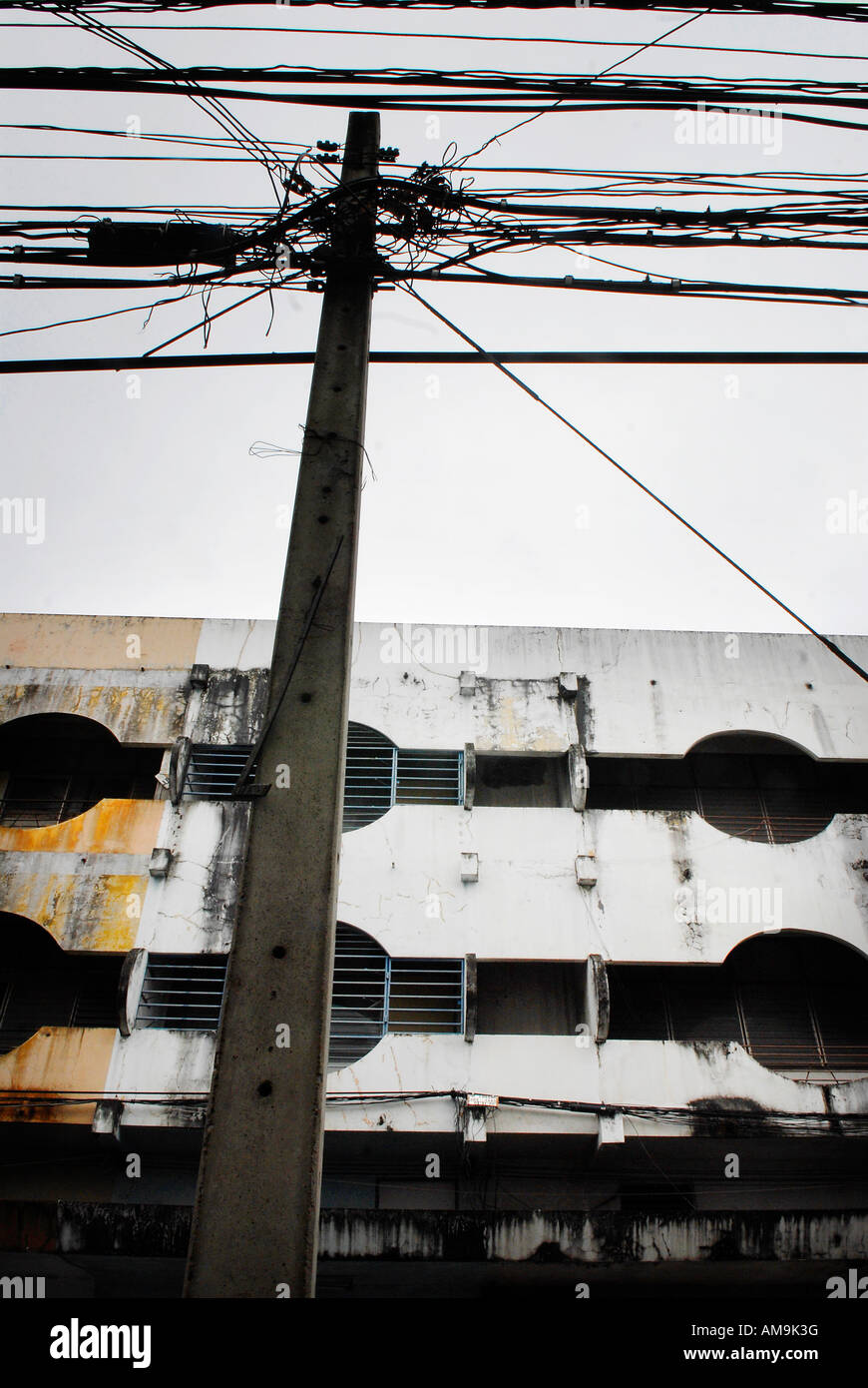 concrete building with electrical cables, Chiang Mai, Thailand Stock ...