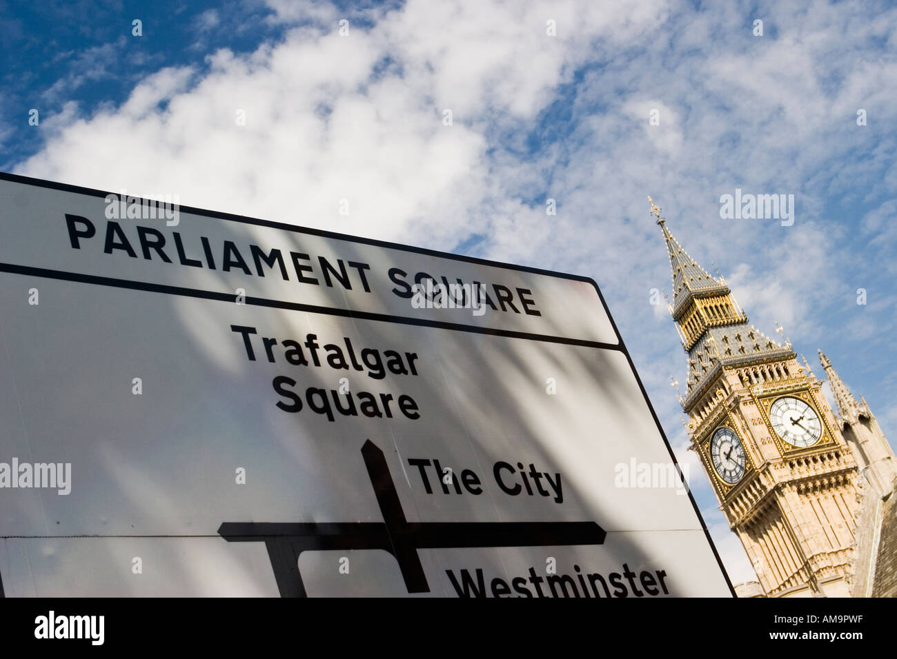 Parliament Square road sign with Big Ben in the background London Stock ...