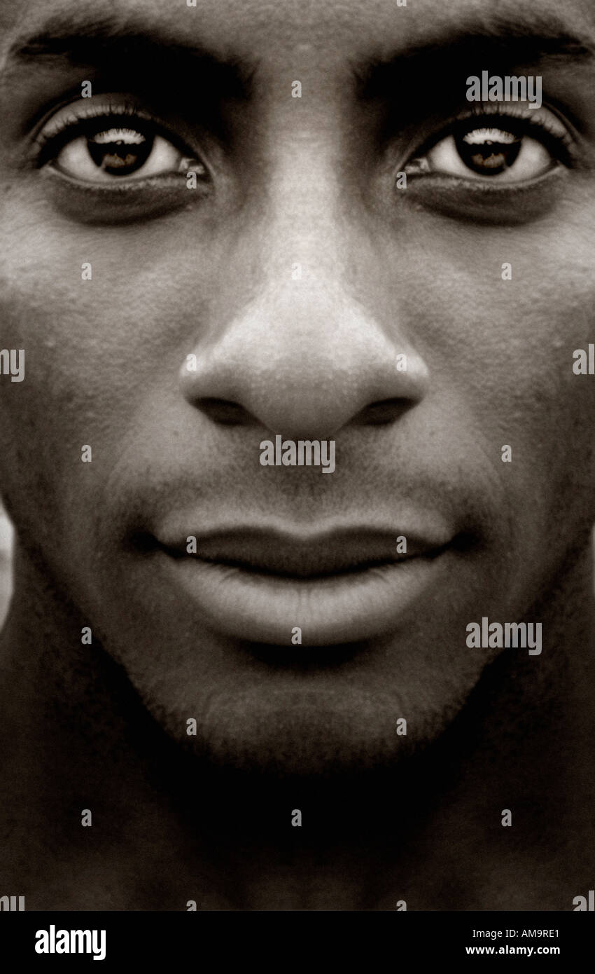 Tightly Cropped Portrait of African American Man Making Eye Contact ...