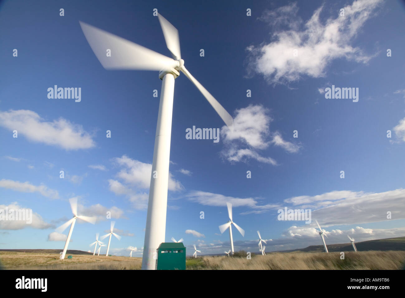 wind turbine and wind farm on the moors between Burnley and Hebden ...