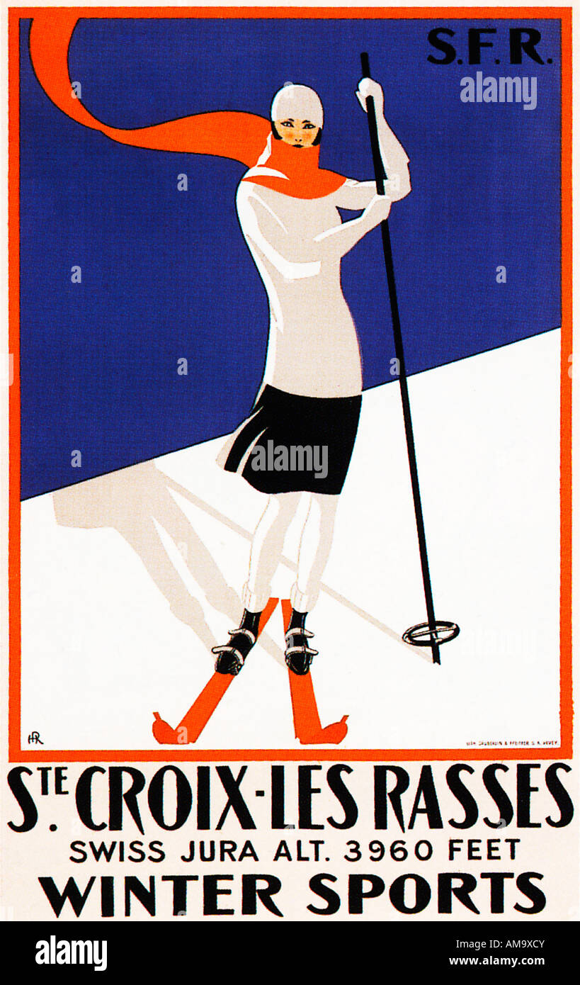 Swiss Winter Sports 1922 railway poster for the Alpine delights of the ...