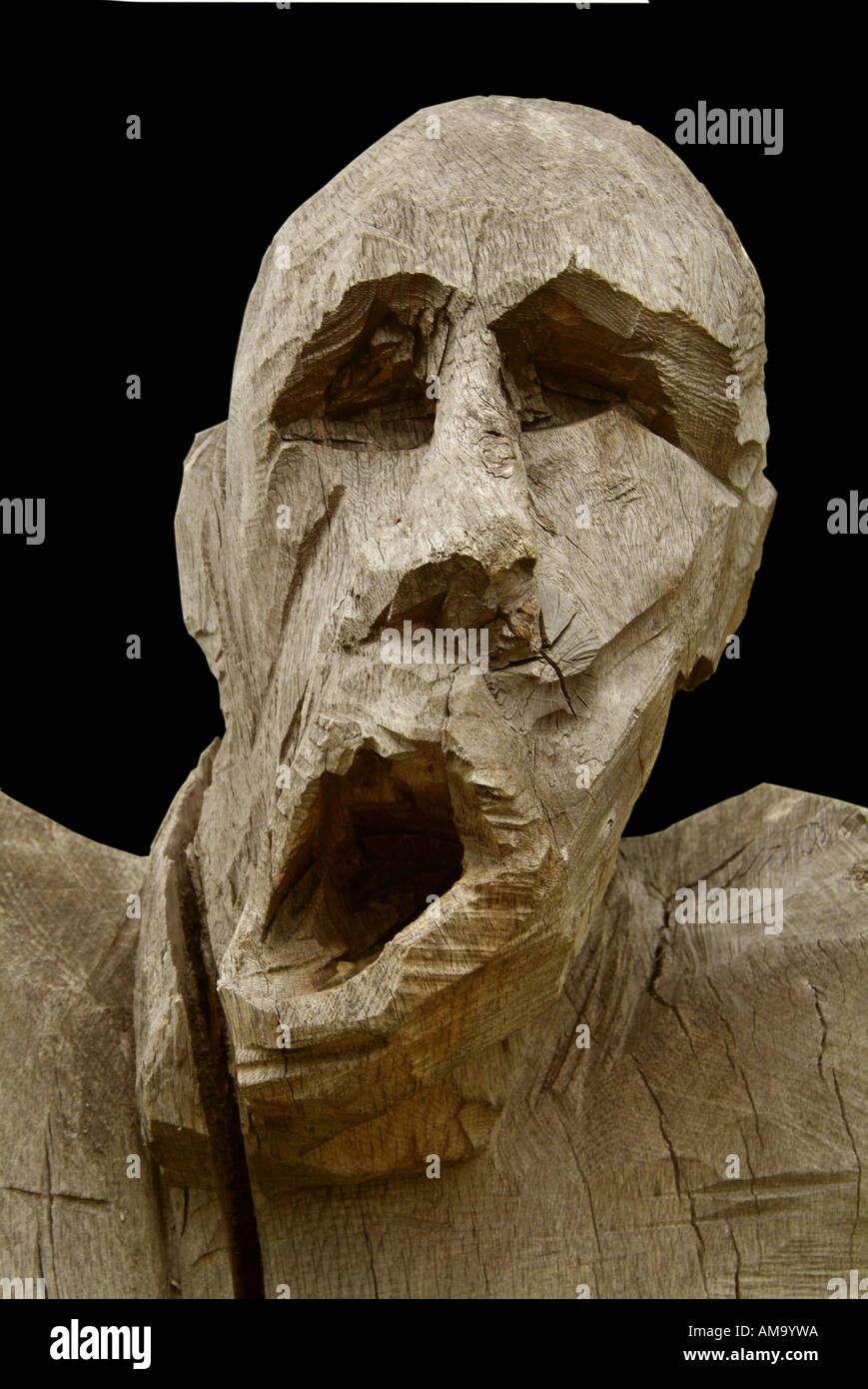 wood wooden sculpture face head shoulder brown rough hewn texture raw ...