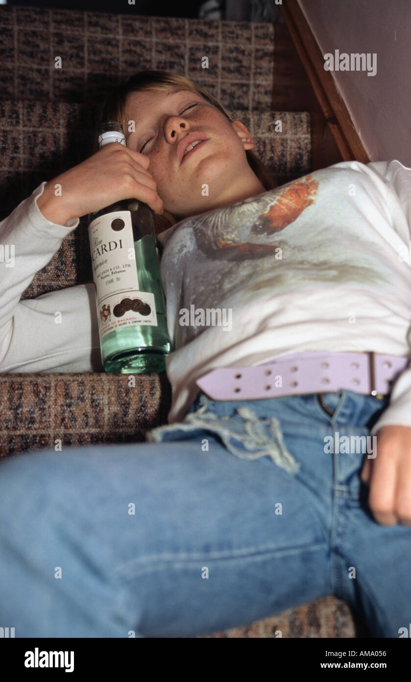 teenage girl drunk on stairs Stock Photo - Alamy