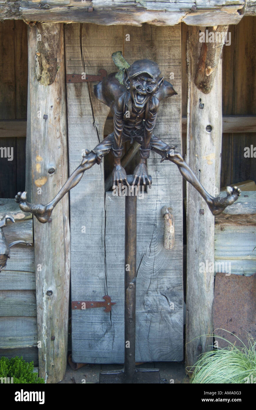 Gnome door ornament sculpture bronze metal leap frog fly laugh spirit ...