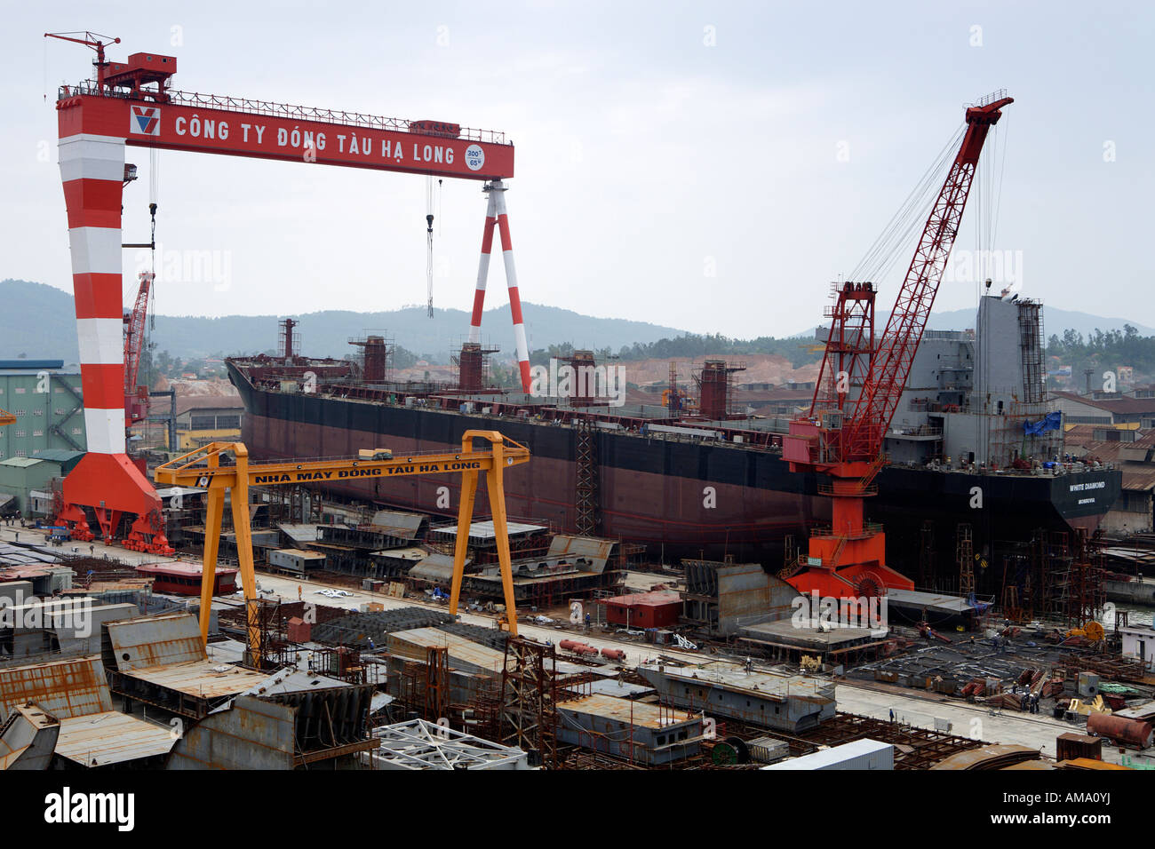 Crane Shipbuilding Ha Long Ship Yard North Vietnam Asia Stock Photo - Alamy