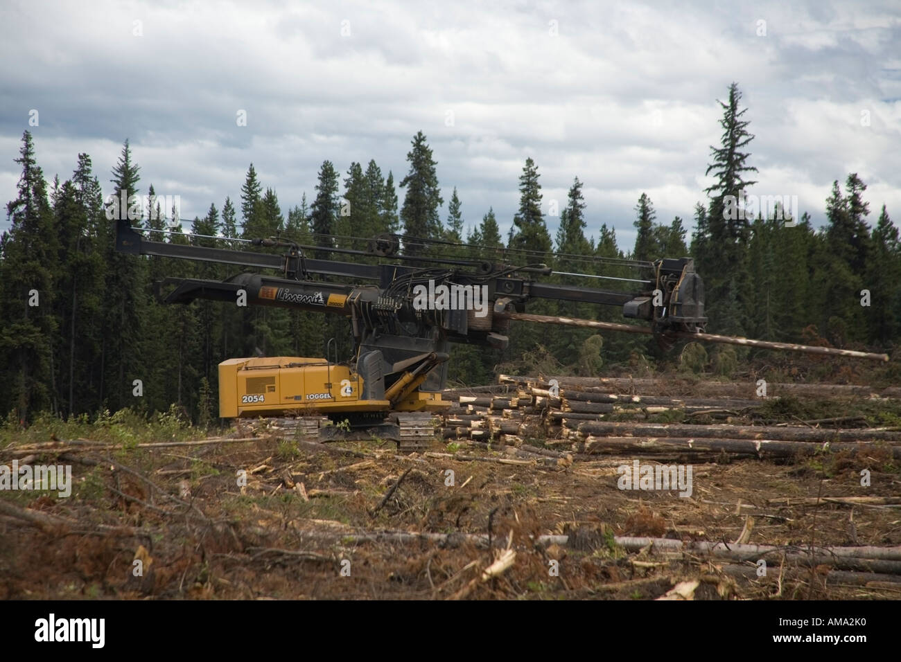 Log processor at work Telkwa British Columbia Stock Photo - Alamy