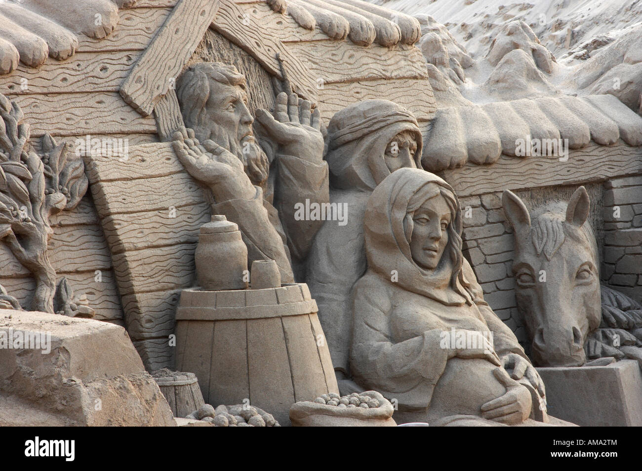 Sand nativity scene on Las Canteras beach in Gran Canaria, Canary ...