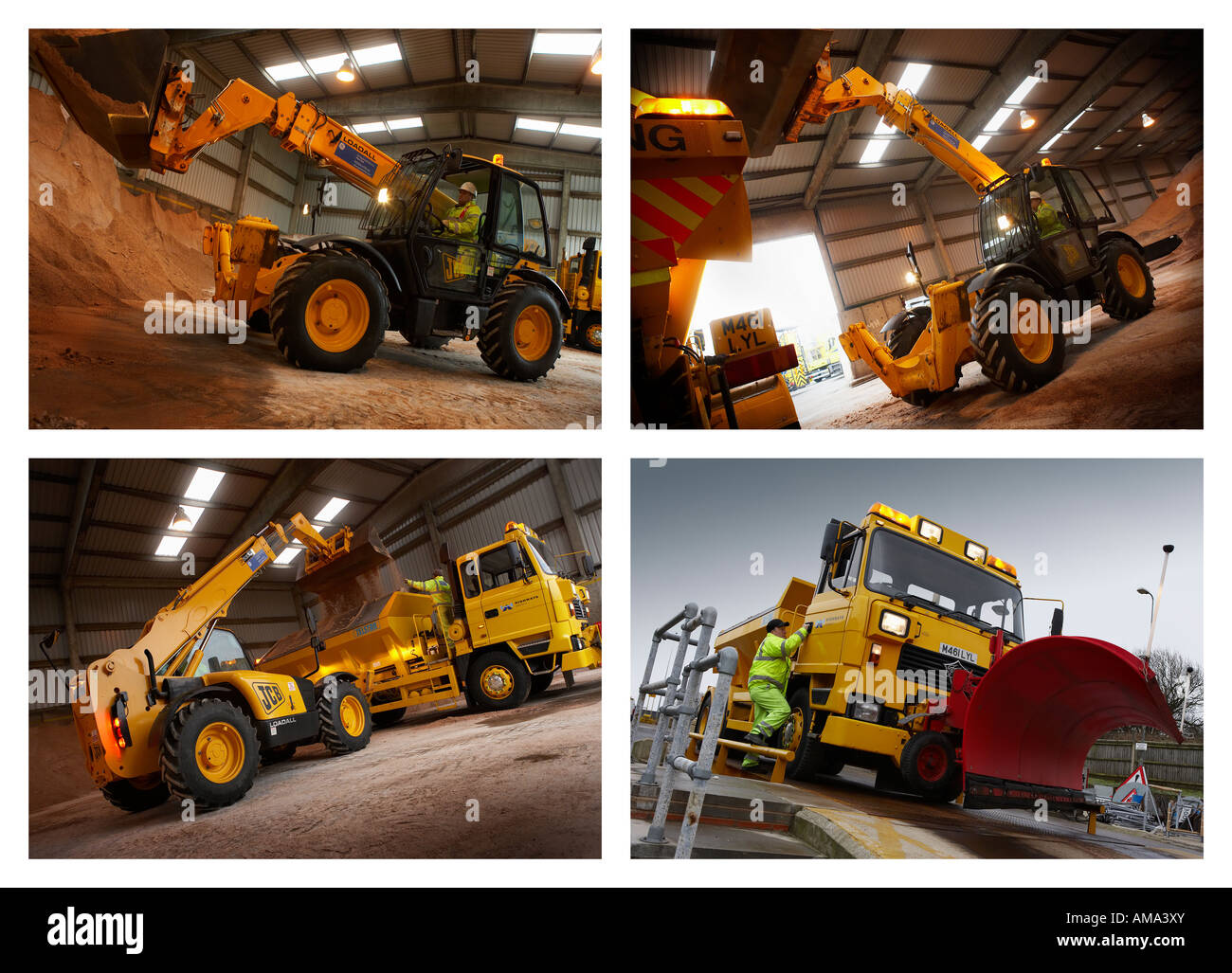 FOUR PICTURE SEQUENCE OF MECHANICAL LOADER LOADING GRIT AND ROCK SALT ...