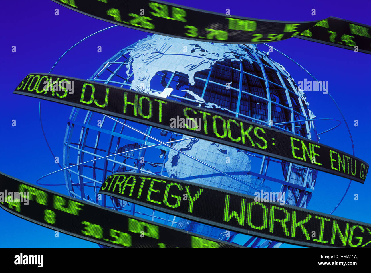 Stock market reader and globe of the world Stock Photo - Alamy