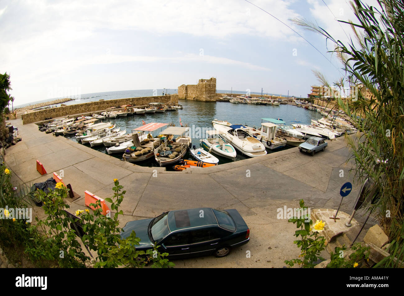 Byblos harbor with its fortified tower Stock Photo - Alamy