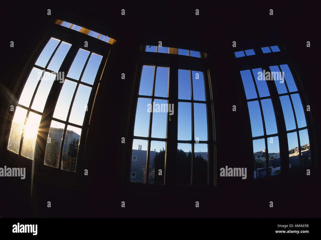 View out of a classic bay window in San Francisco California USA Stock ...