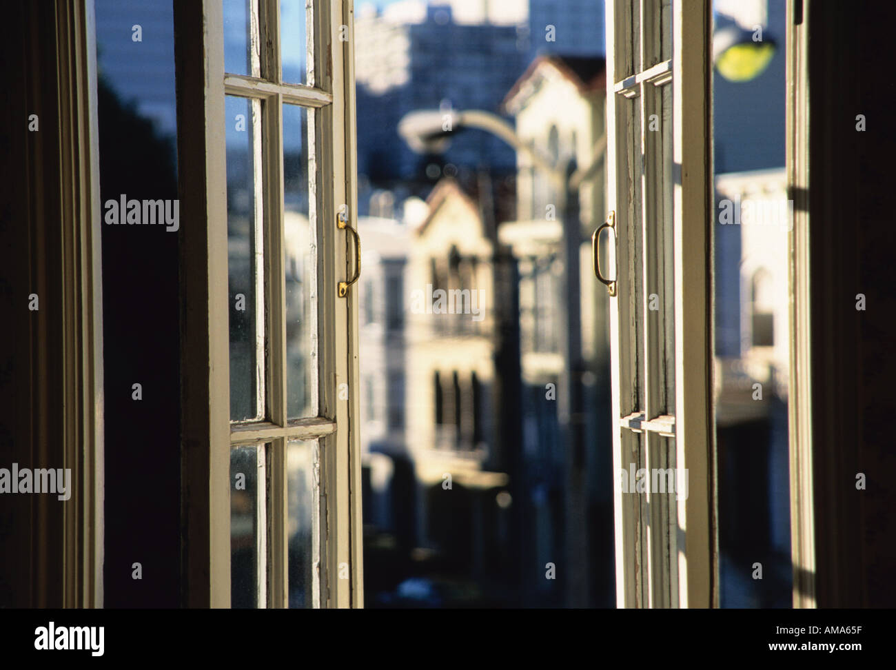 View out of a classic bay window in San Francisco California USA Stock ...