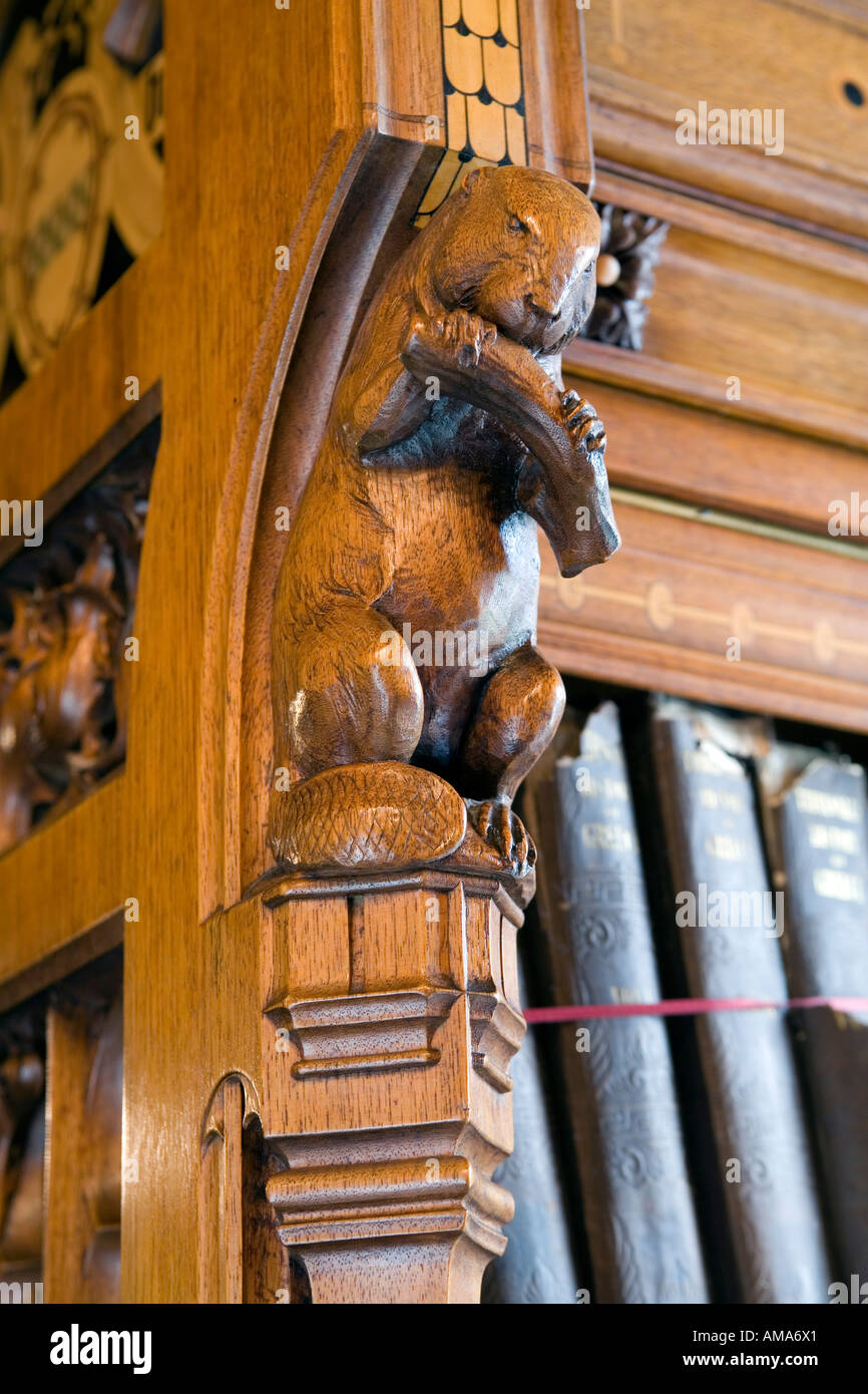 Wales Cardiff Cardiff Castle Library carved beaver capping bookcase ...