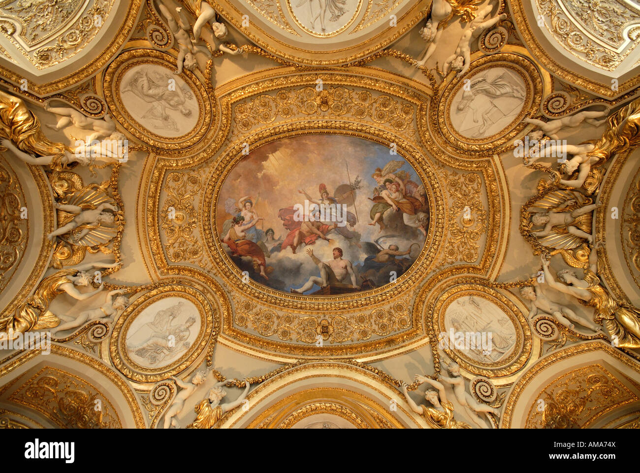 France, Paris, Louvre museum, Mars rotunda ceiling in the summer ...