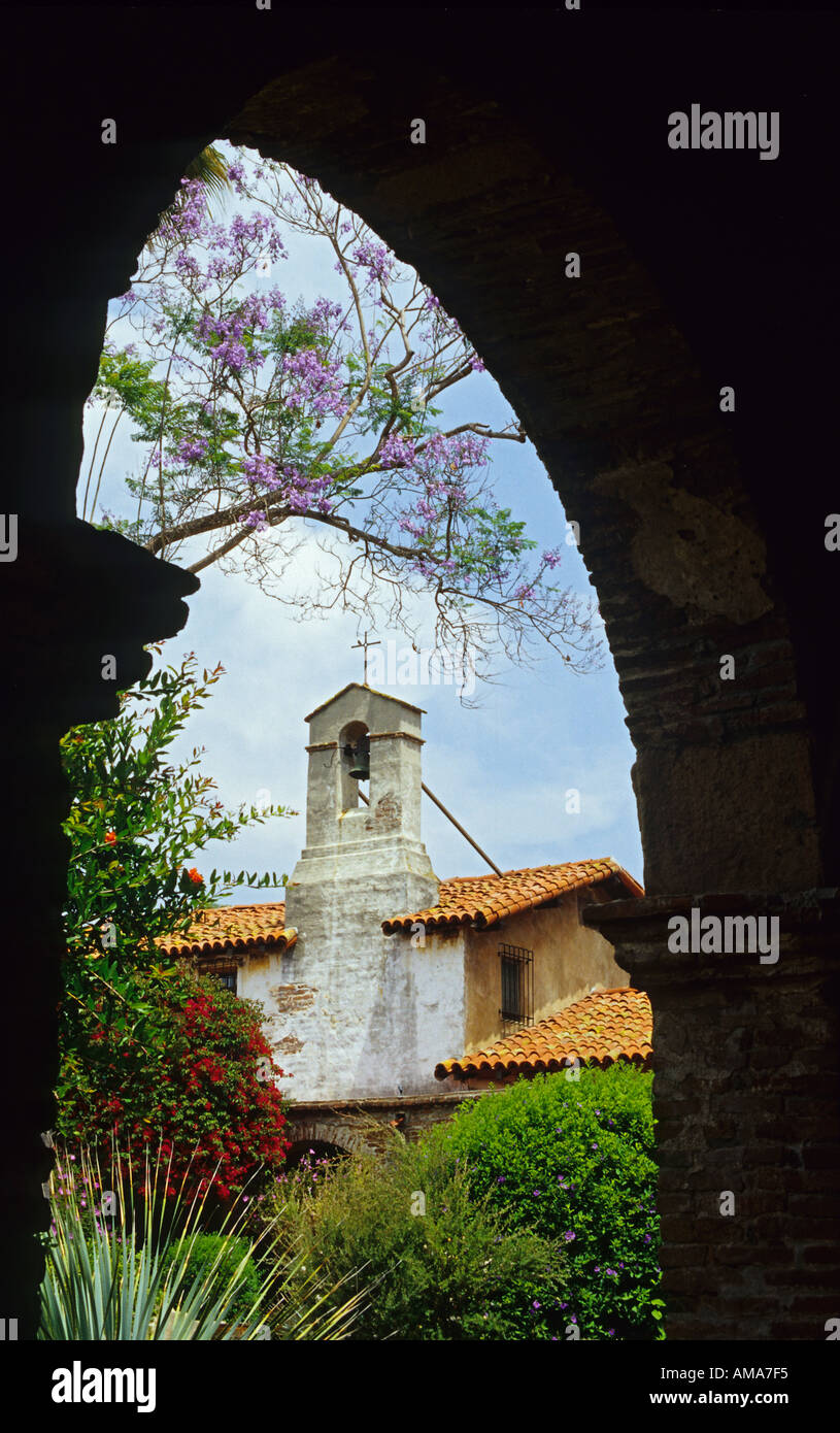 California San Juan Capistrano Mission central courtyard bell tower ...