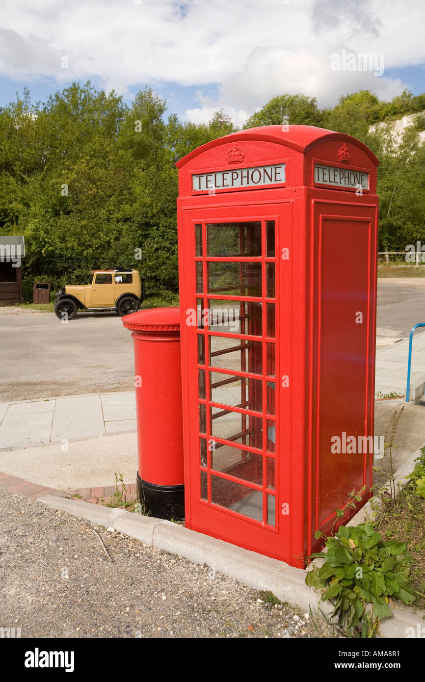 West Sussex Amberley Working Museum K6 phone box and pillar box Stock ...