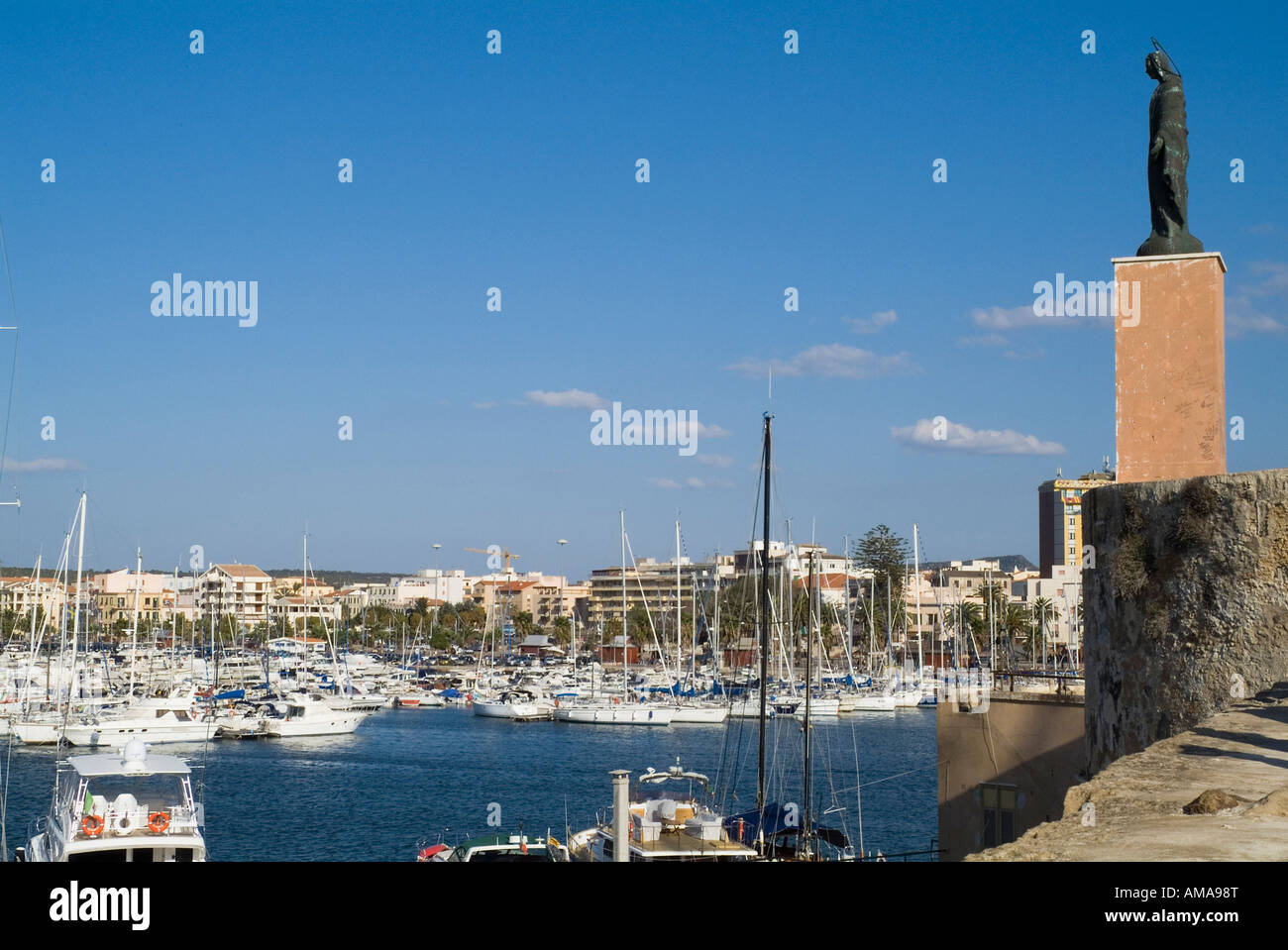 dh St Elmo statue ALGHERO SARDINIA Sant Elmo overlooking harbours ...