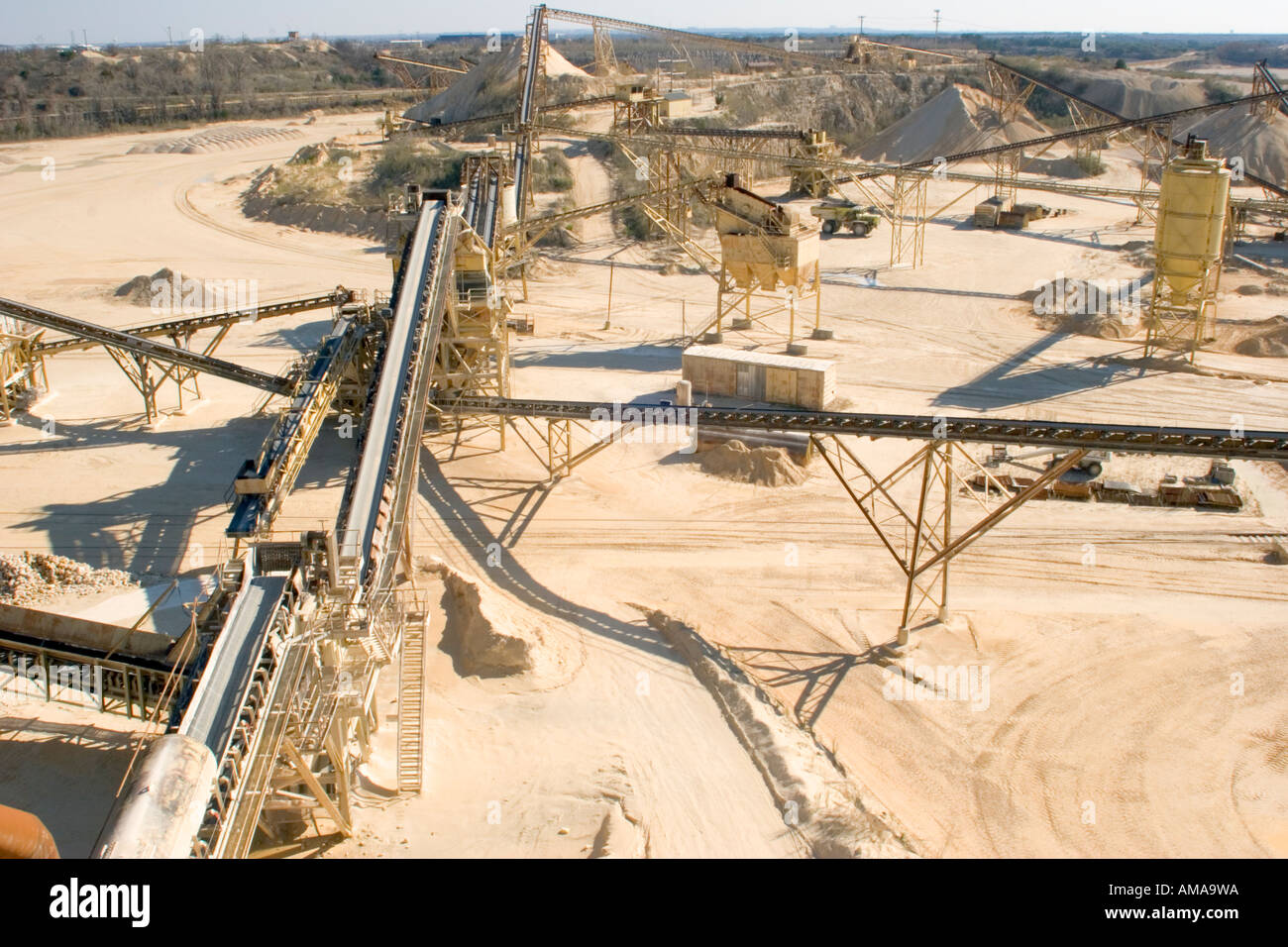 High level view of central Texas crushed limestone rock plant with rock ...