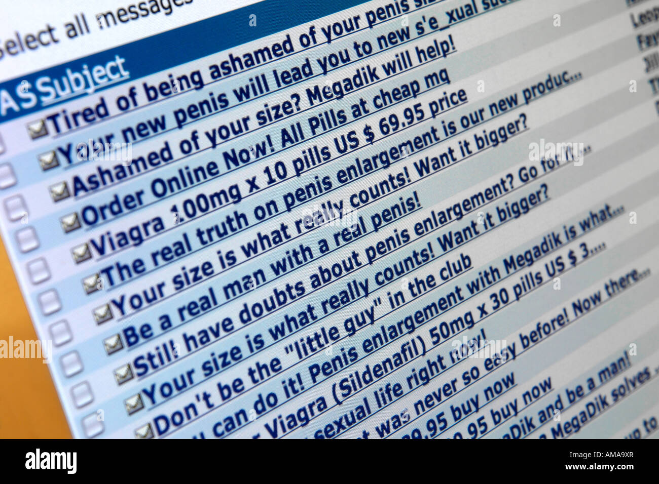 Computer screen showing an email inbox filled with spam messages Stock ... Computer screen showing an email inbox filled with spam messages Stock ...