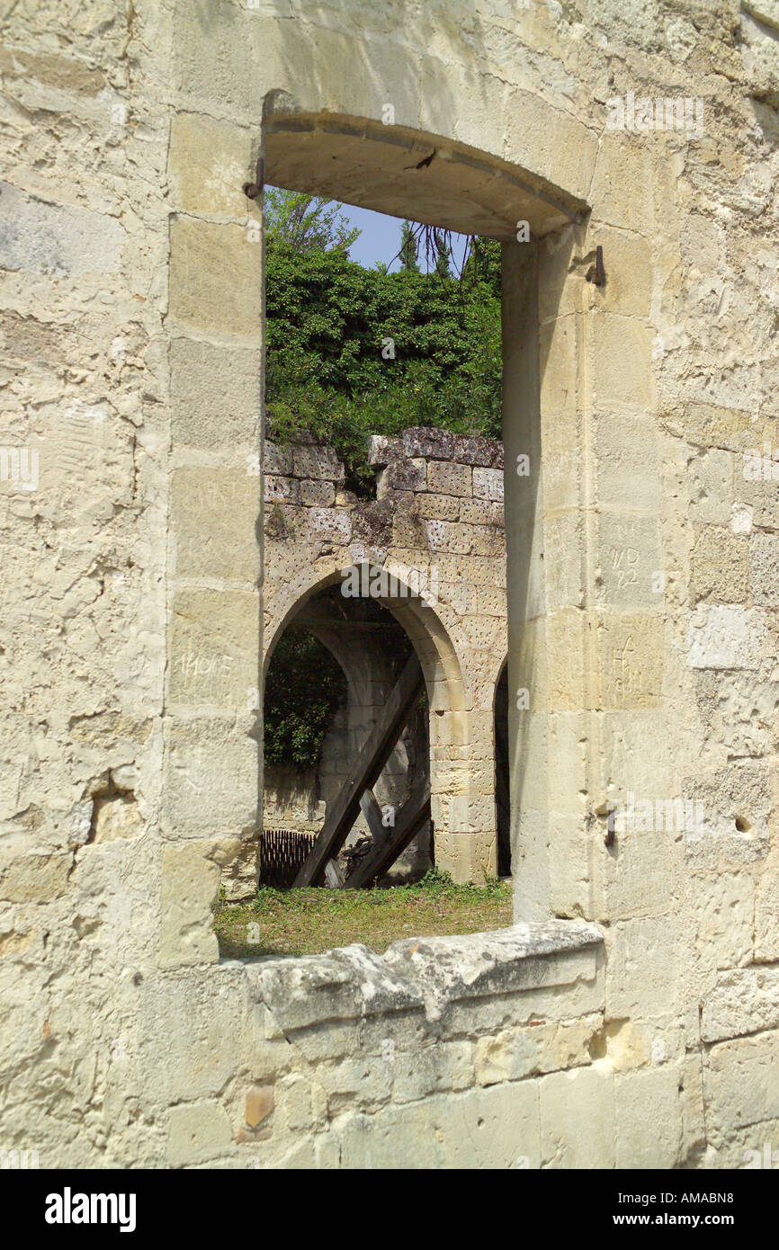 Old stone arch ruin, viewed through an old stone window frame Stock ...