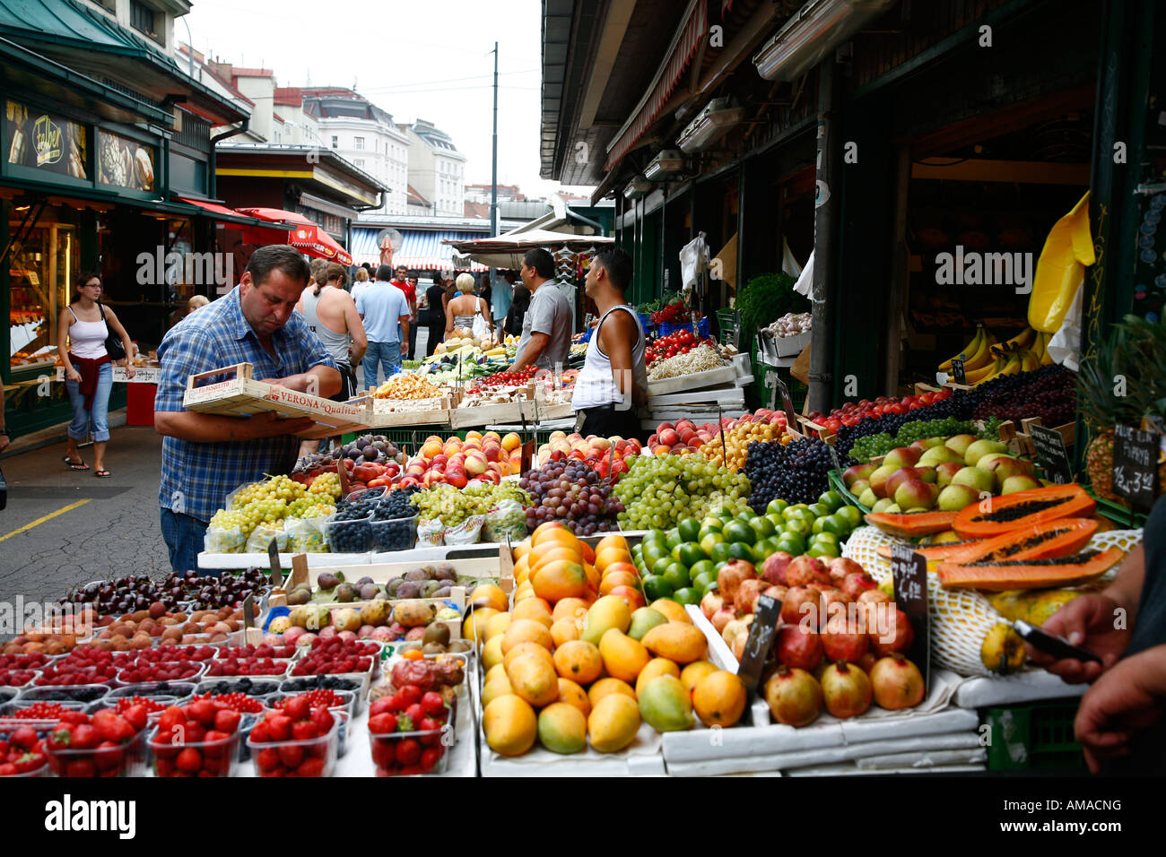 Aug 2007 - Fruits and vegetables stall at the Naschmarkt Vienna Austria ...