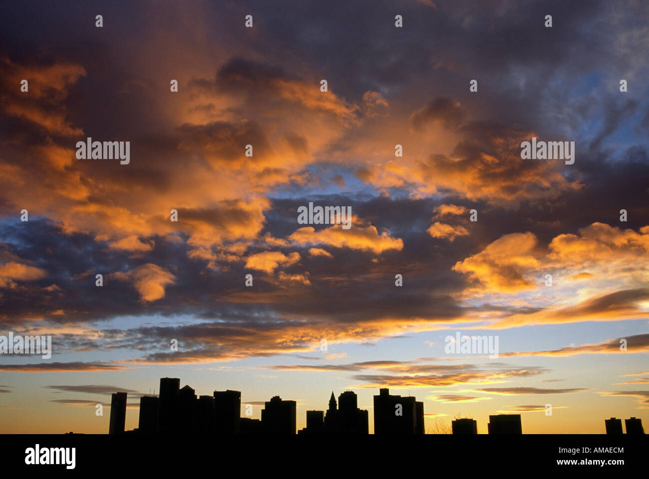 Sunset over Boston skyline Stock Photo - Alamy