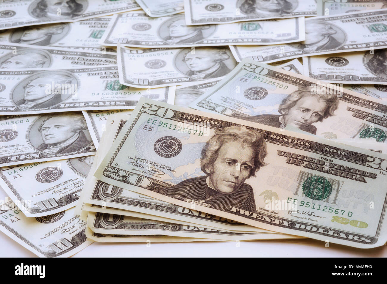 US dollar notes, elevated view, close-up Stock Photo - Alamy